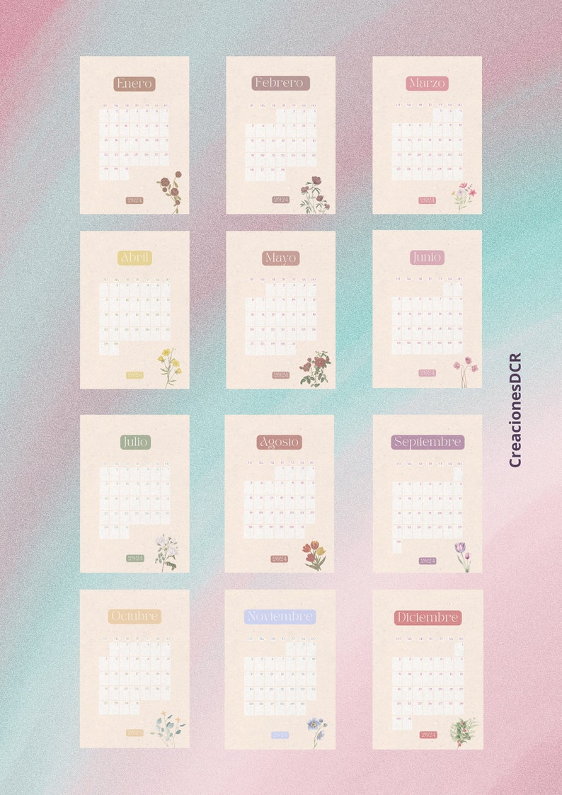 Printable Vintage Flowers Calendar. Years 2024 - 2025. - Etsy