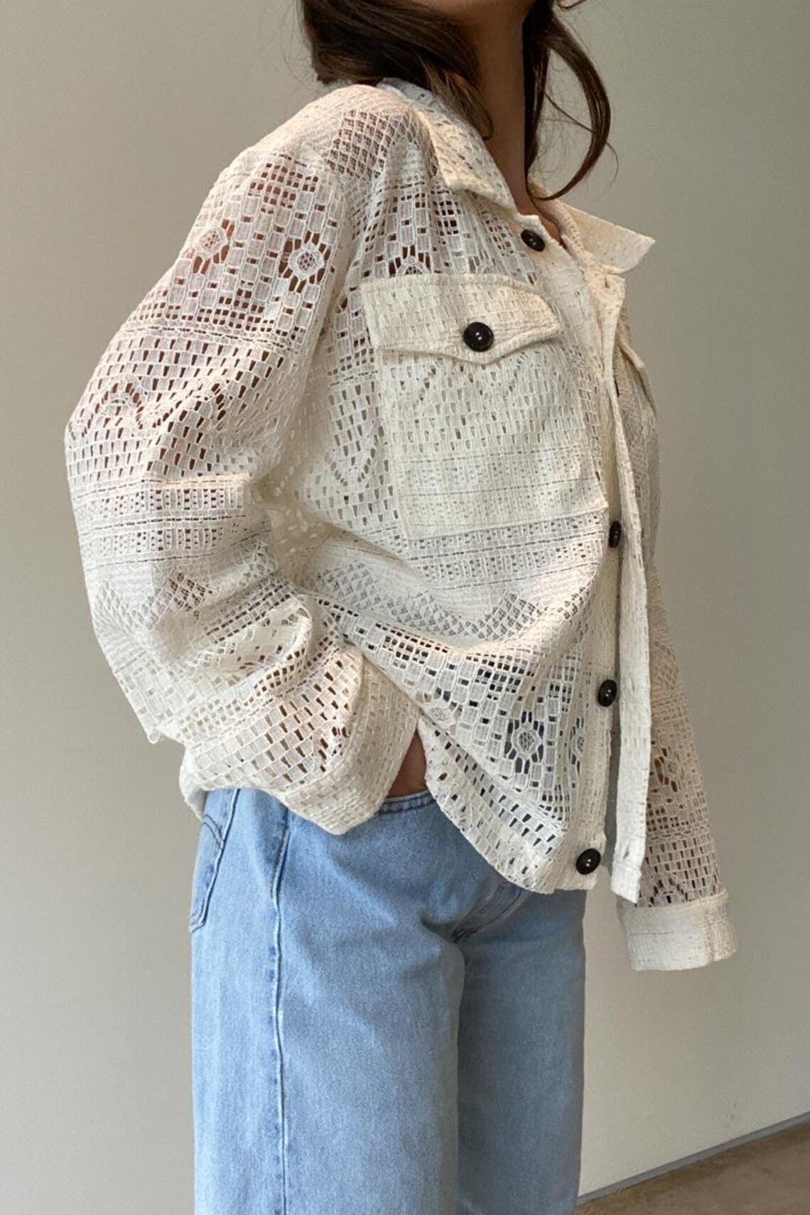 Lace Button Front Shirt - Etsy