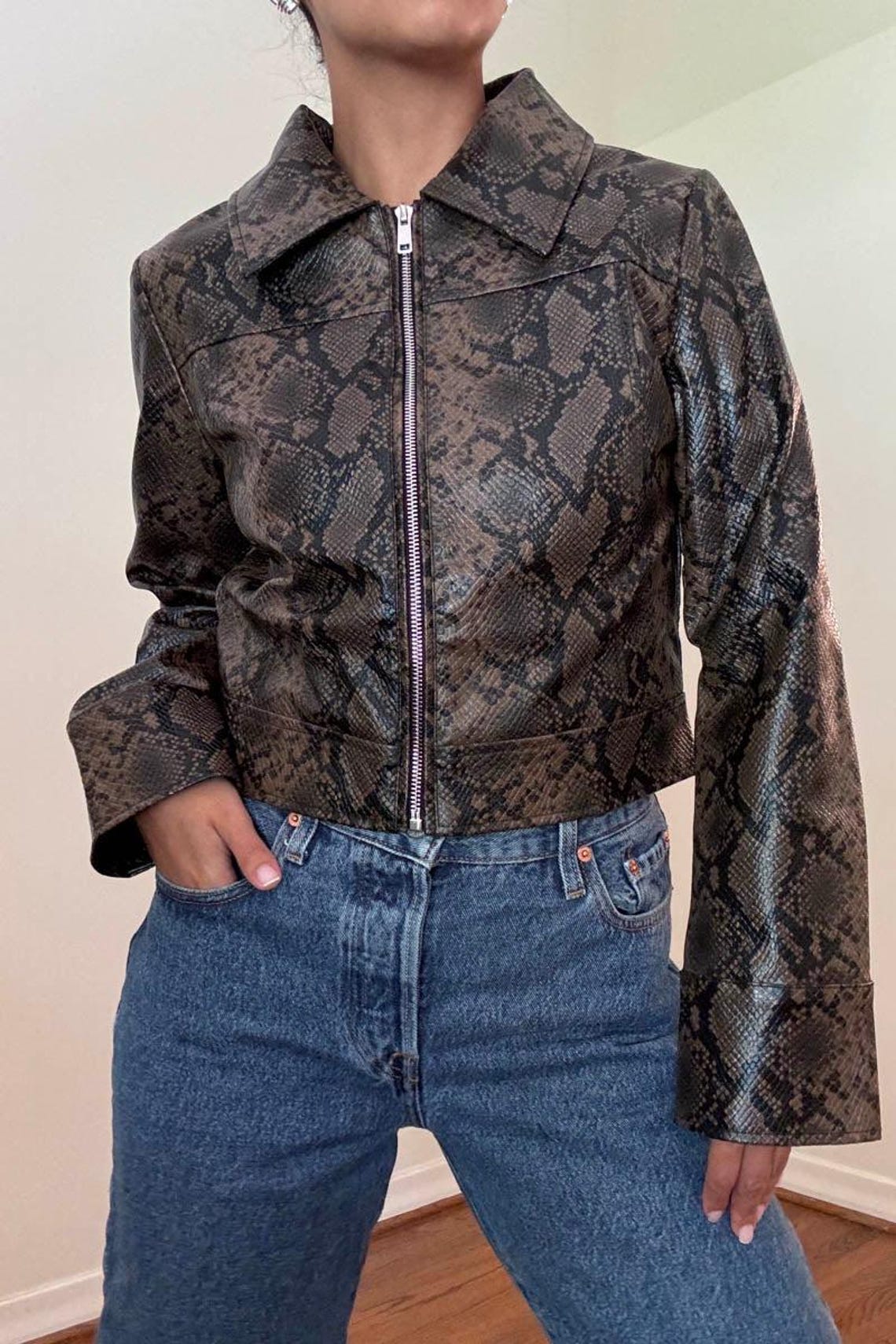 Snake Faux Leather Cropped Jacket - Etsy