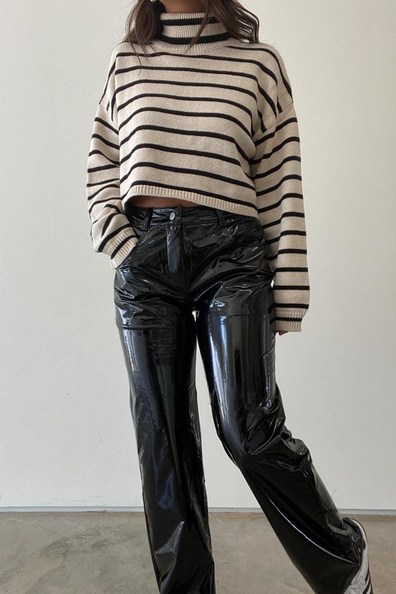 Patent Faux Leather Slim Straight Leg Pants - Etsy