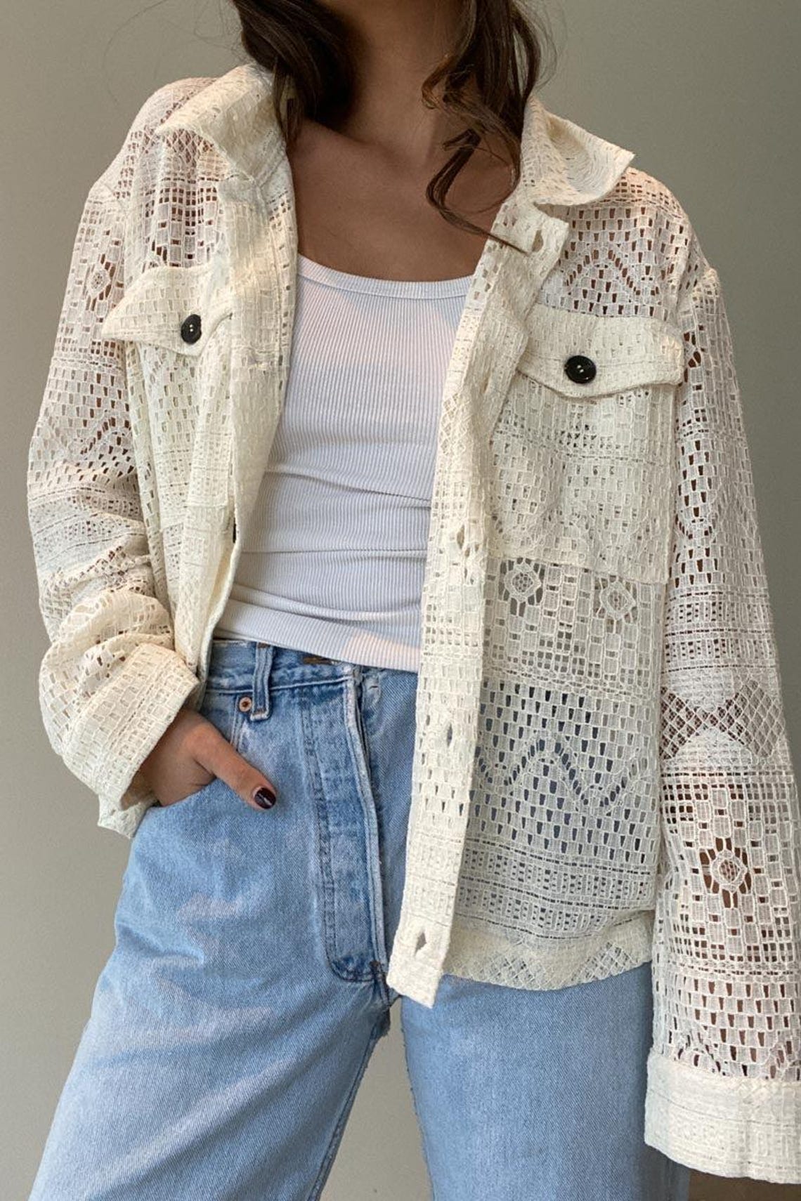 Lace Button Front Shirt - Etsy