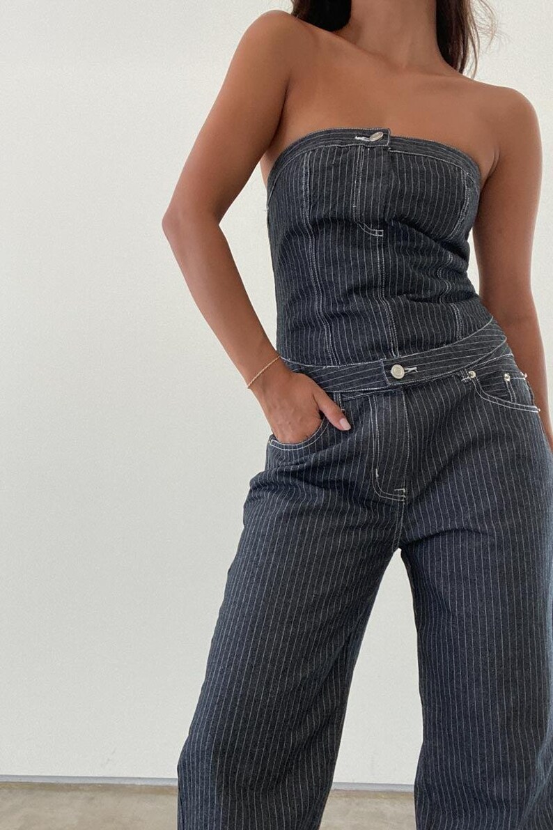 Striped Denim Tube Top - Etsy