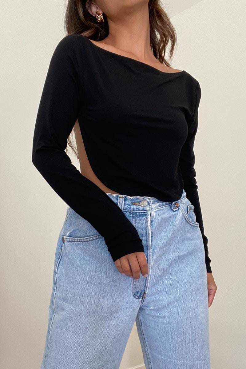 Tie Back Backless Long Sleeve Crop Top - Etsy