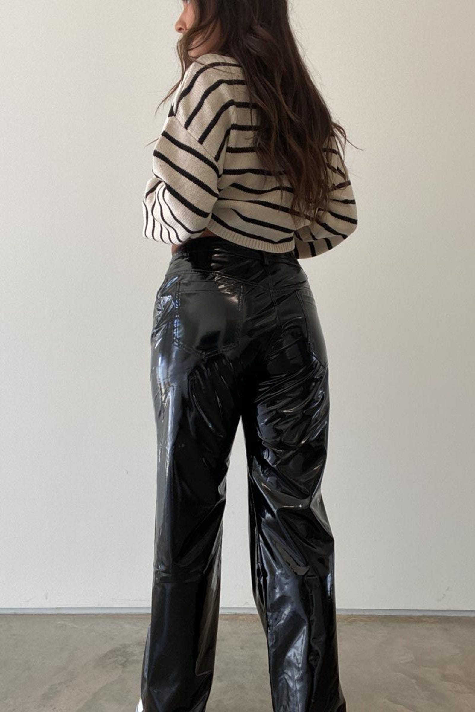 Patent Faux Leather Slim Straight Leg Pants - Etsy