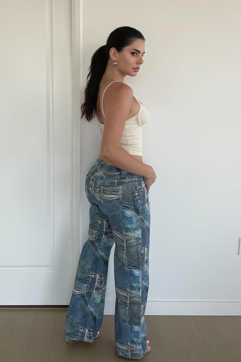 Denim Print Low Rise Pants - Etsy