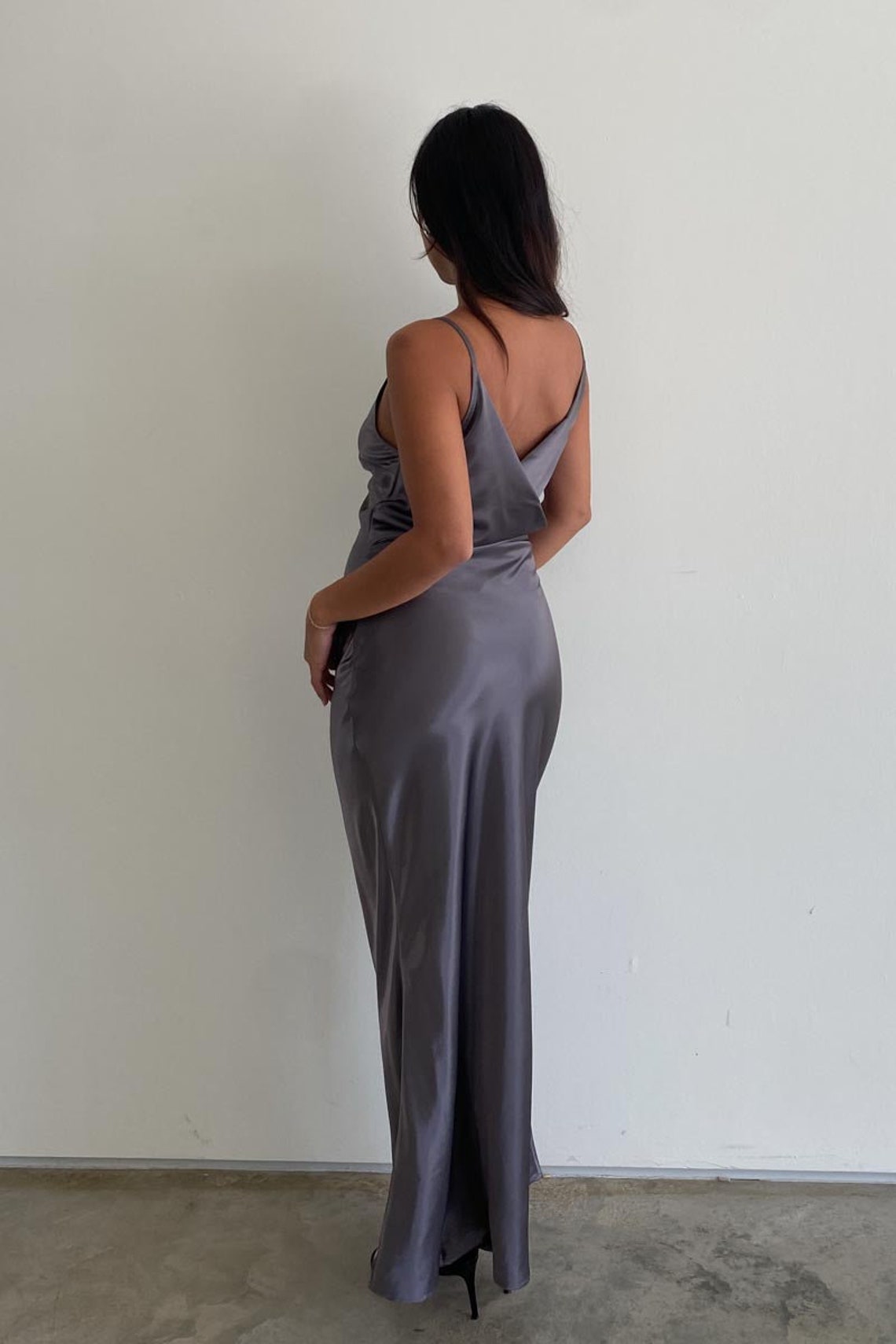 Satin Low Cowl Back Maxi Dress - Etsy