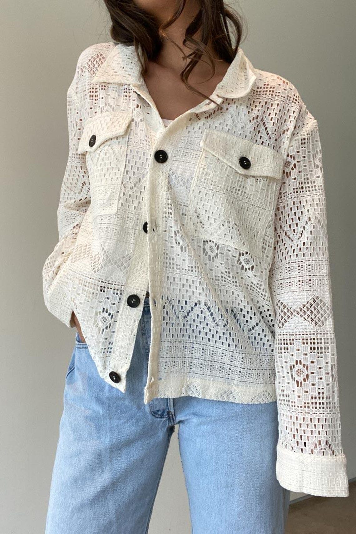 Lace Button Front Shirt - Etsy