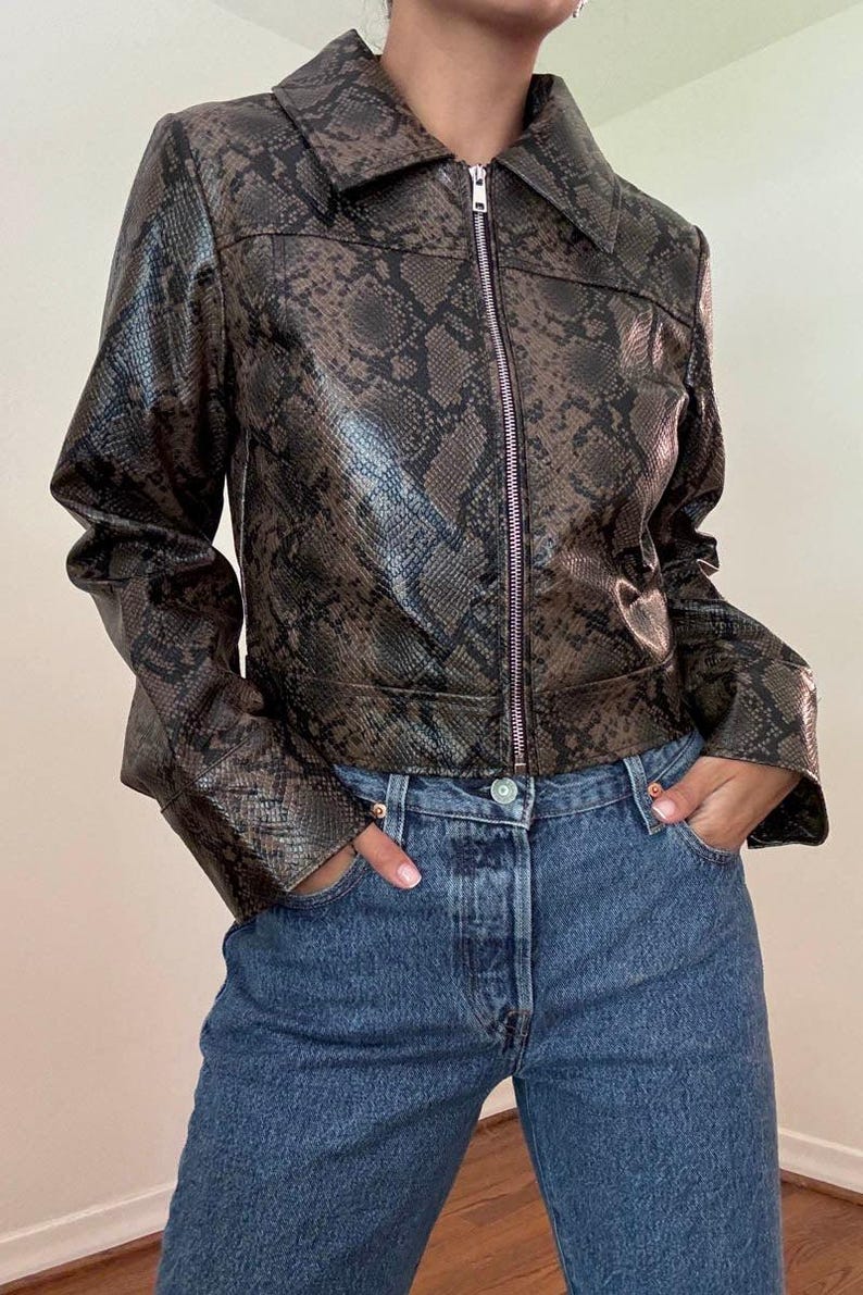 Snake Faux Leather Cropped Jacket - Etsy