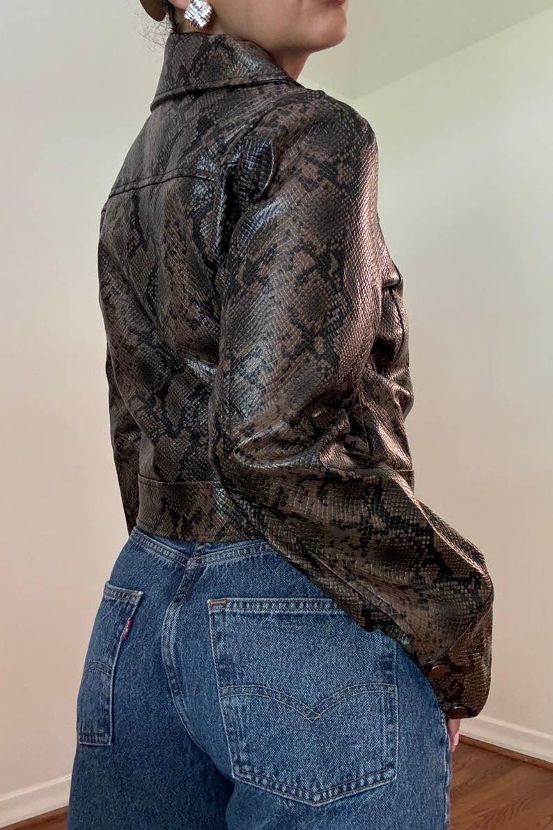 Snake Faux Leather Cropped Jacket - Etsy