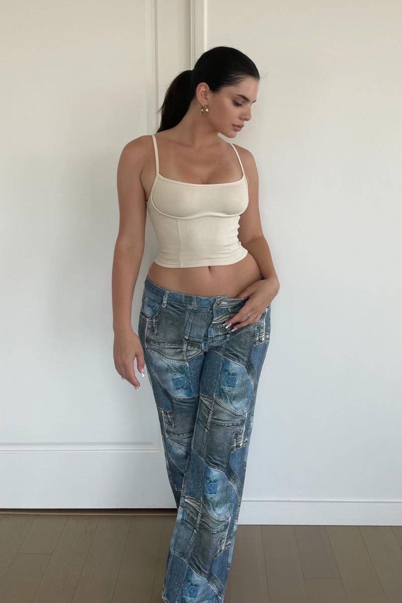 Denim Print Low Rise Pants - Etsy