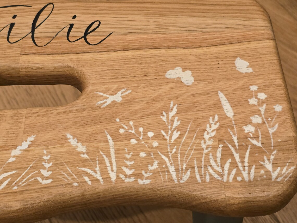 Handmade Rustic Solid Oak Bench Stool | Custom Hand Painted Design ...