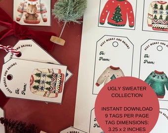Christmas Village Printable Downloadable Tags, Holiday Tags, Wrapping ...