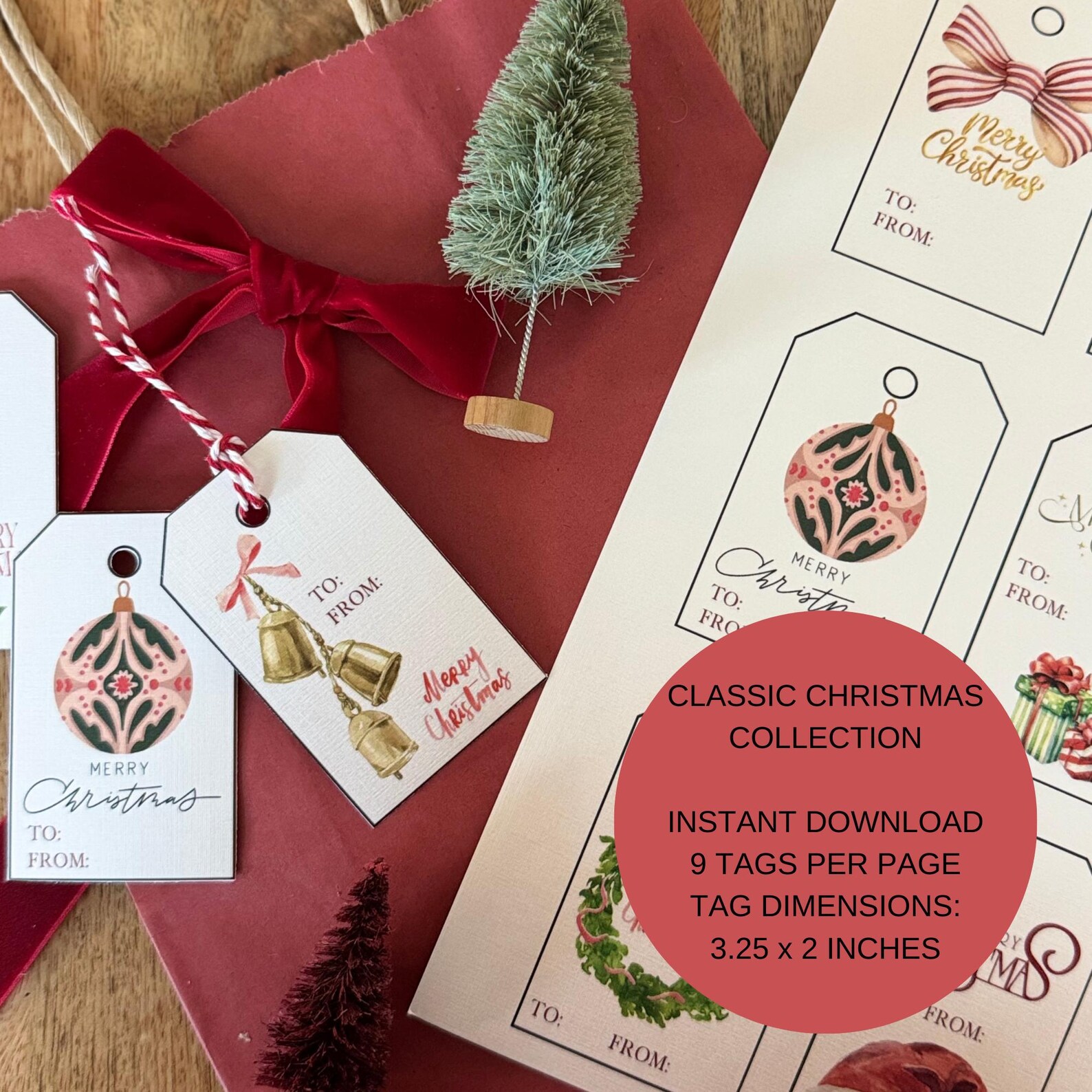 Classic Christmas Printable Tags, Holiday Tags, Gift Wrapping Tags ...