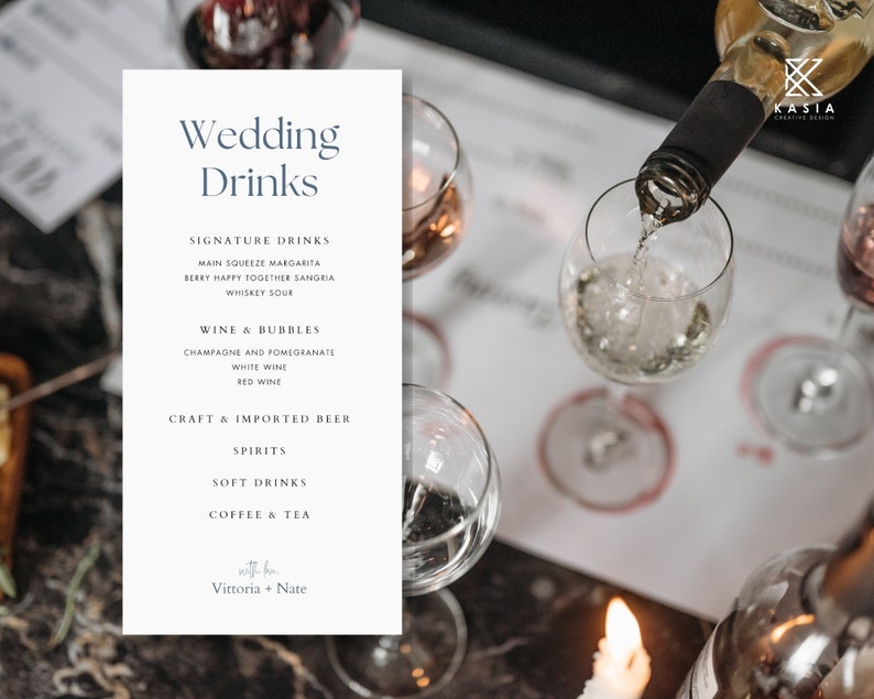 Wedding Bar and Drinks Menu Card 4x8 Fully Editable and Printable ...