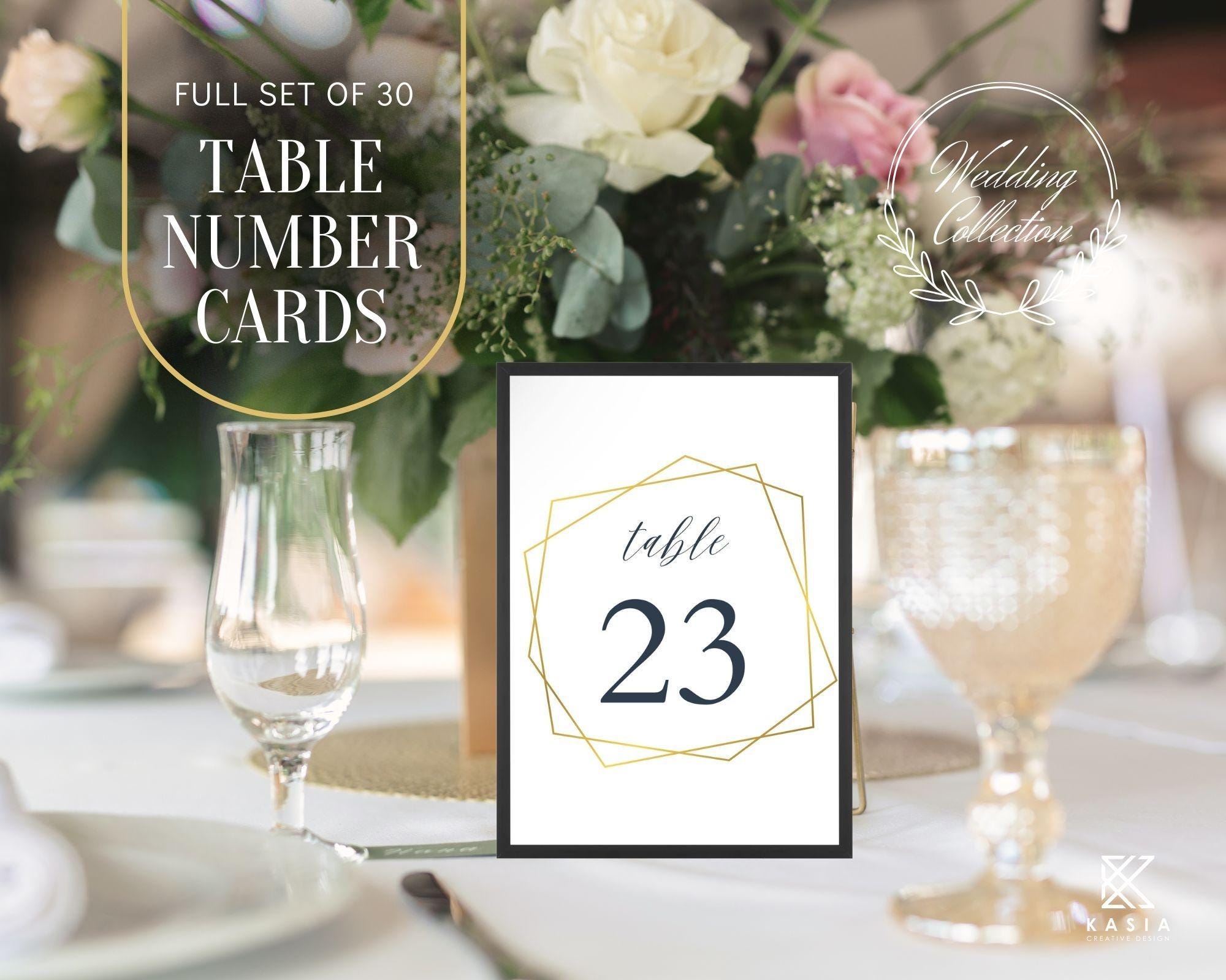Table Number Cards 1-30 - Gold Frame Design - Perfect for Weddings ...