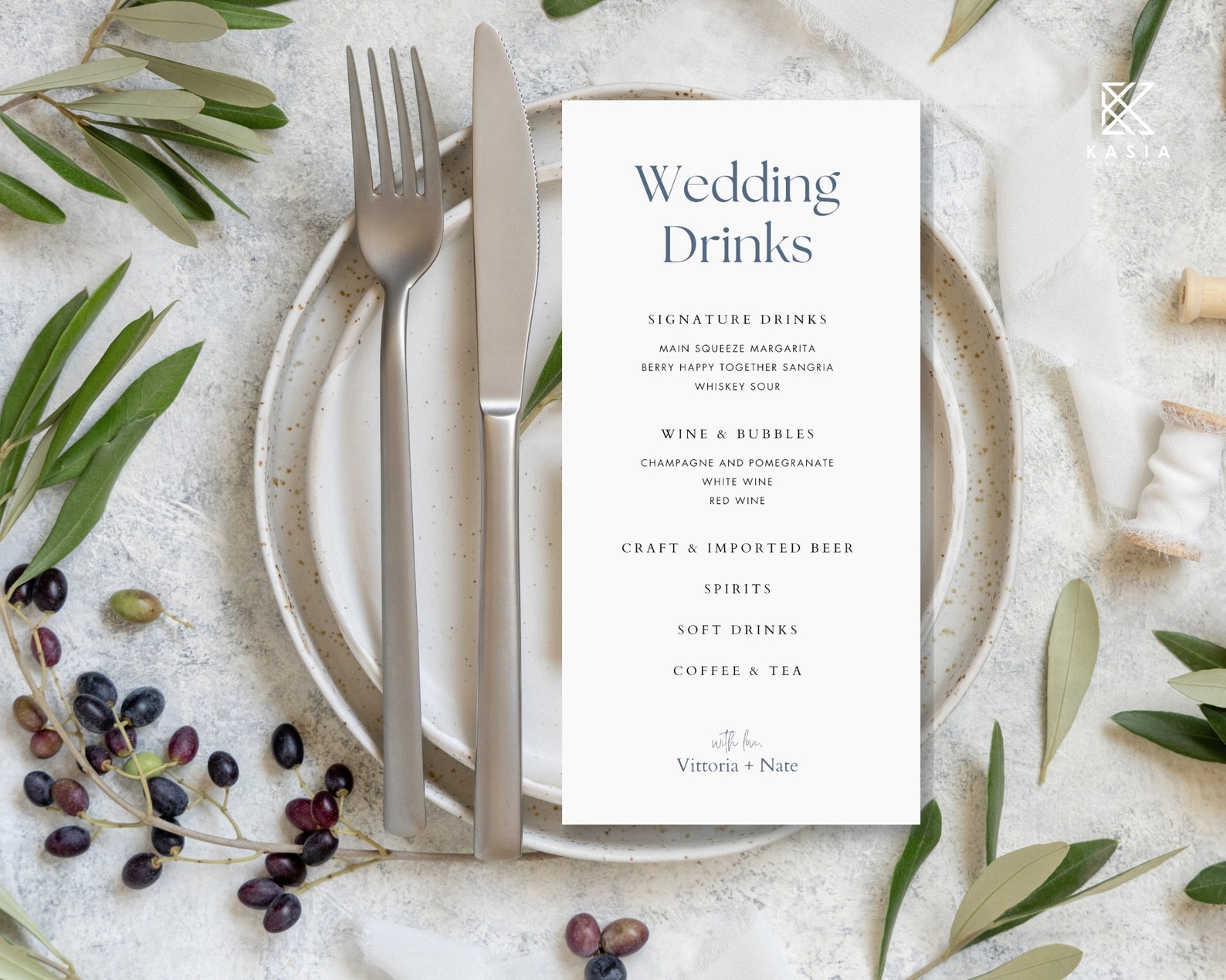 Wedding Bar and Drinks Menu Card 4x8 Fully Editable and Printable ...