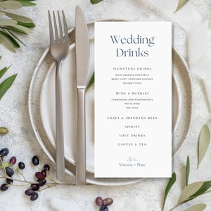 Wedding Bar and Drinks Menu Card 4x8 Fully Editable and Printable ...