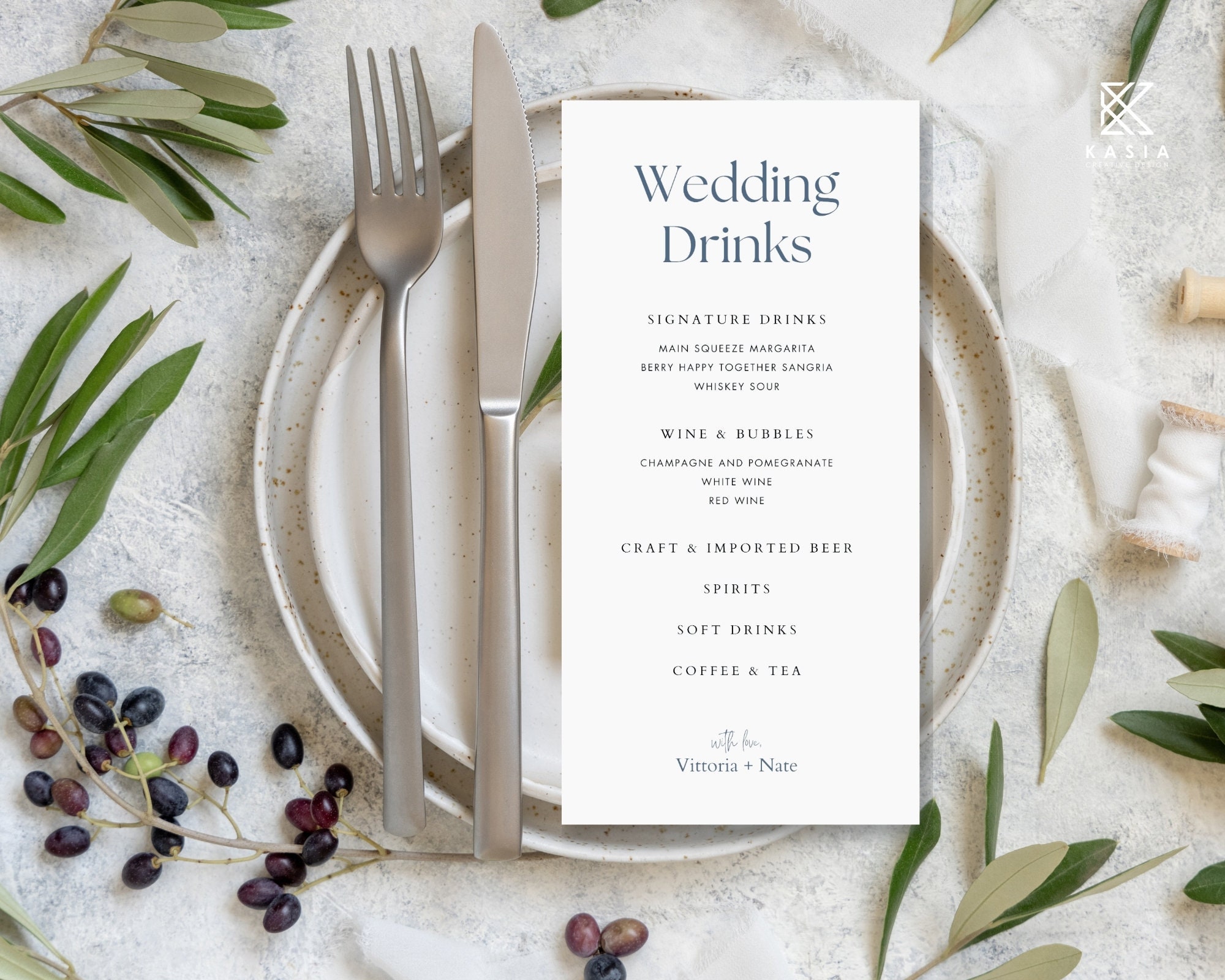 Wedding Bar and Drinks Menu Card 4x8 Fully Editable and Printable ...