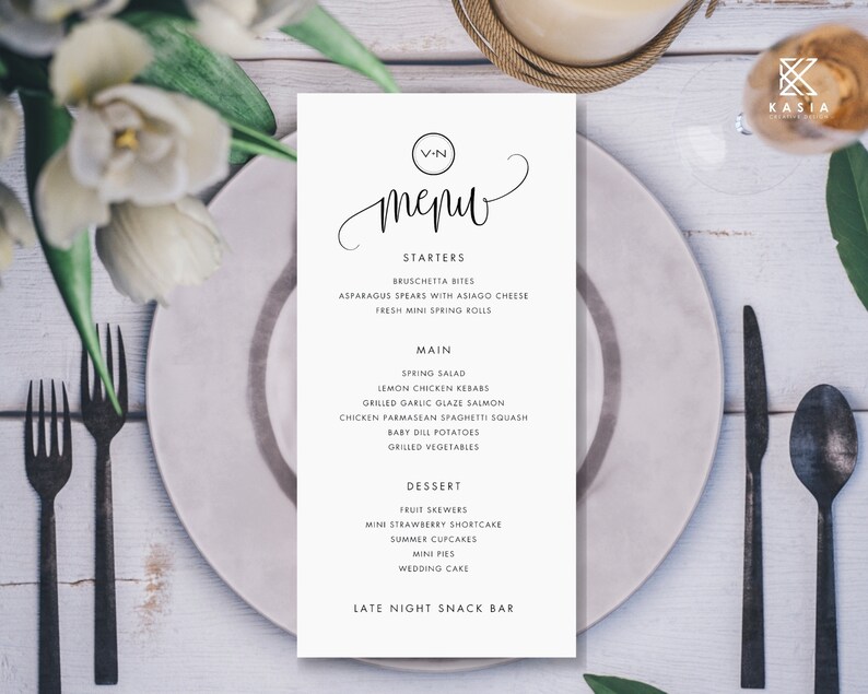 Wedding Dinner Menu Card 4x8 Fully Editable and Printable Template ...
