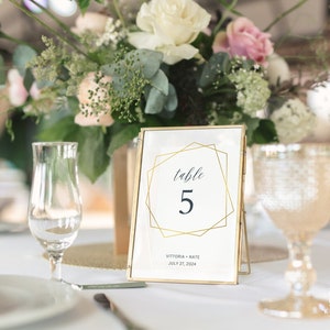 Gold Frame Table Number Cards Template for Elegant and Classic Wedding ...