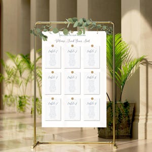 Editable 5x7 Wedding Seating Chart Cards – Gold Frame Seating Plan ...
