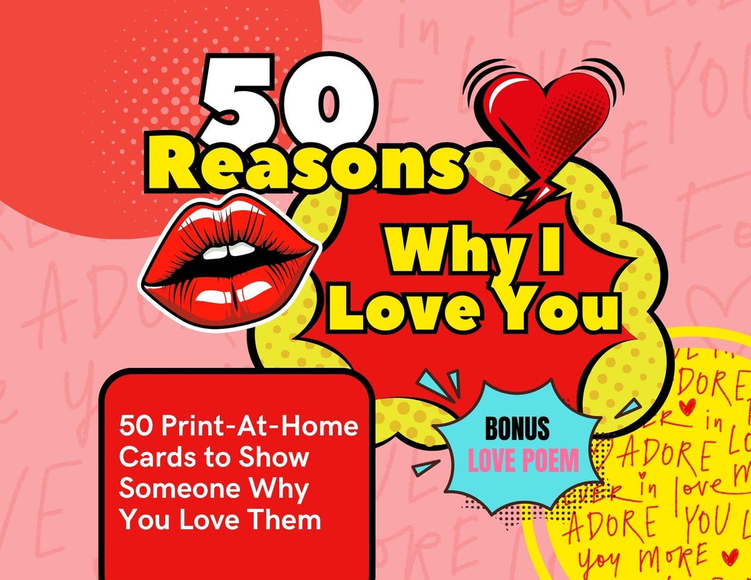 50 Reasons Why I Love You Printable Cards | Anniversary Gift, Instant Download PDF, Pop-art ...