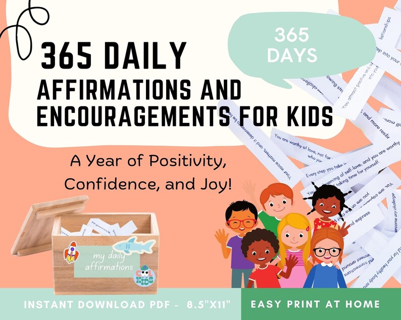 365 Daily Affirmations for Kids | Printable Positive Affirmation Cards ...