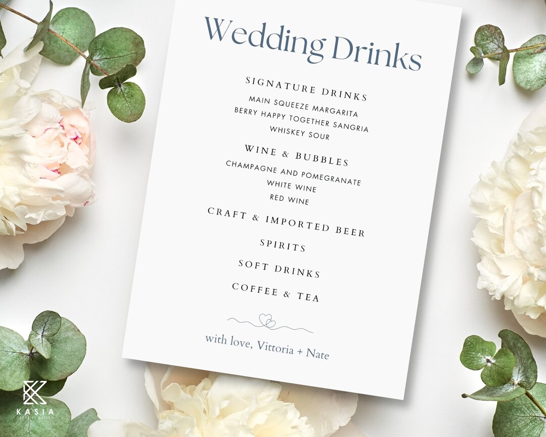 5x7 Drinks Menu Card for Weddings and Special Events – Fully Editable ...