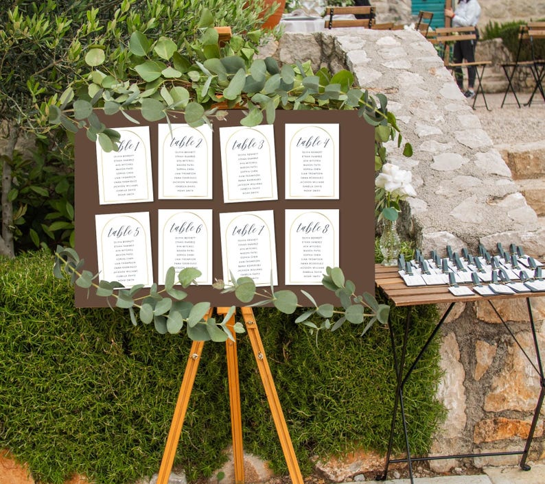 Editable 5x7 Wedding Seating Chart Cards – Gold Frame Seating Plan ...