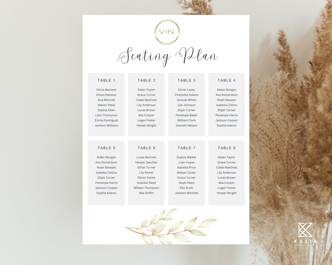 24"x36" Vertical Wedding Seating Chart Digital Template, Wedding ...