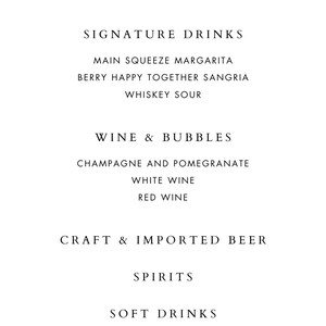 Wedding Bar and Drinks Menu Card 4x8 Fully Editable and Printable ...