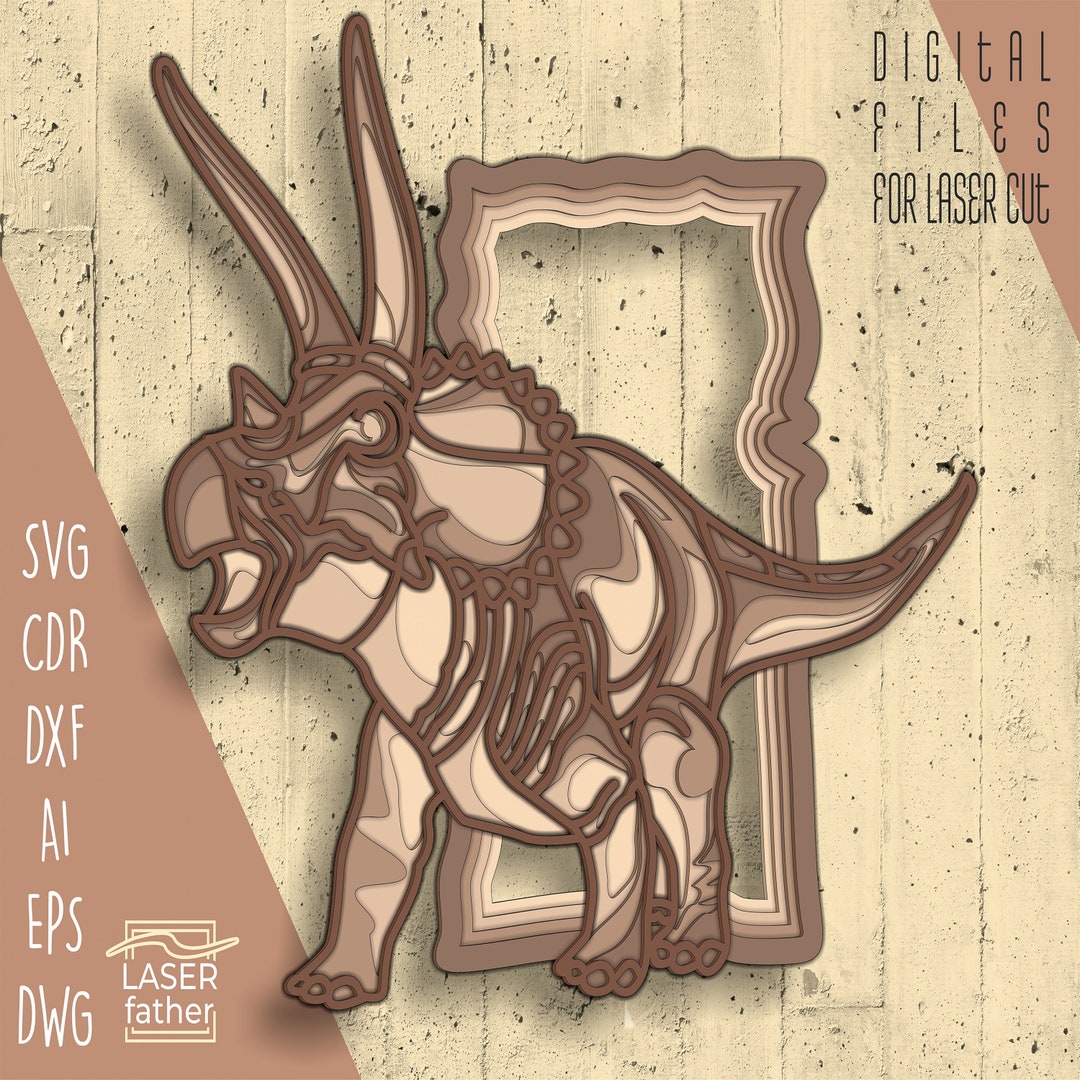 Triceratops 3D Layered SVG, Laser Cut Files, Dinosaur Wood Cutout ...
