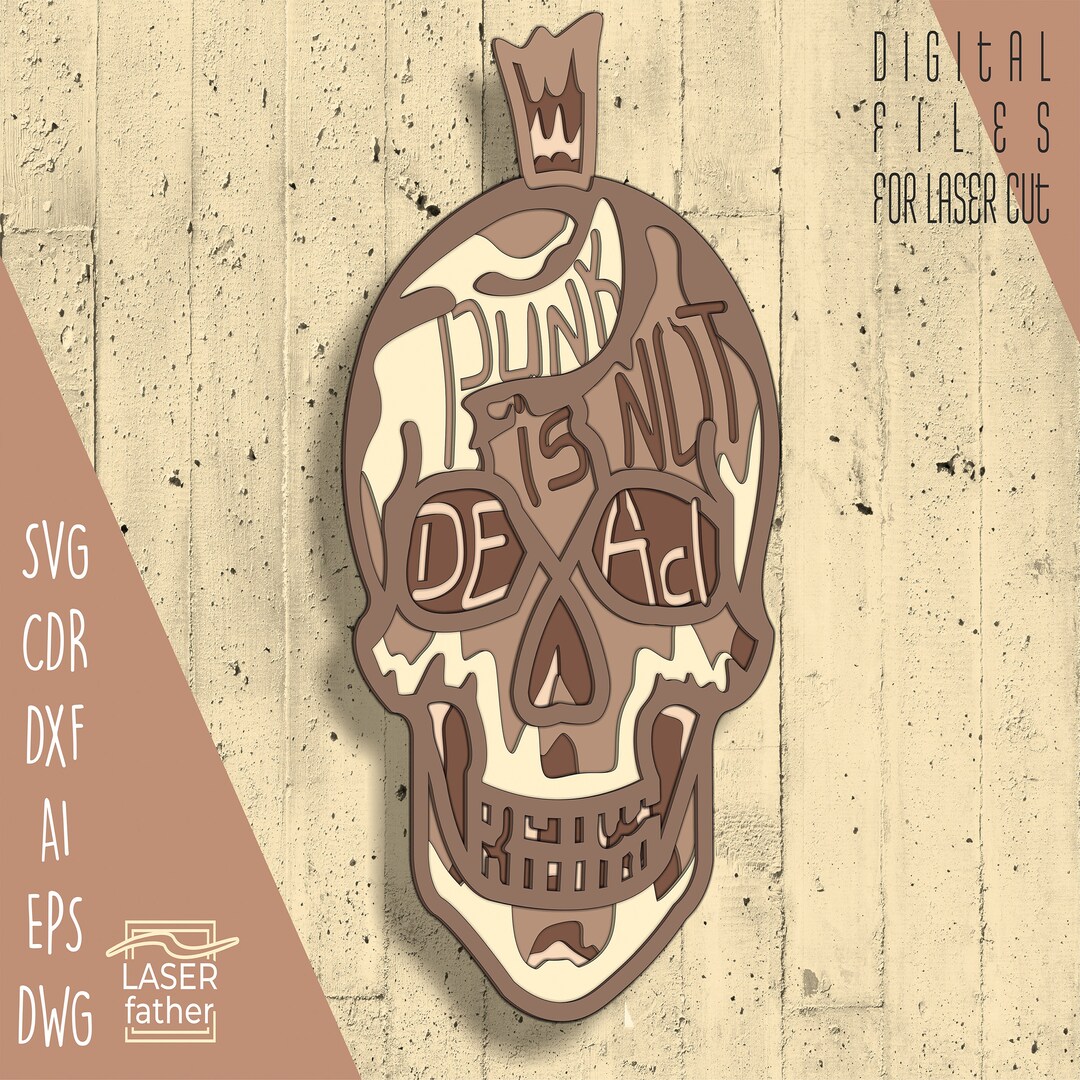 Punk Skull 3D Multilayered SVG File, Digital Download, Wood Cutout ...