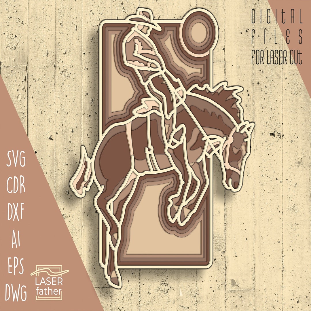 Rodeo 3D Layered SVG, Animal Laser Cut Files, Cowboy DXF, Digital ...