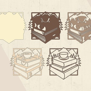 Books and Coffee SVG Files for Cricut, Multilayer Design, Digital ...