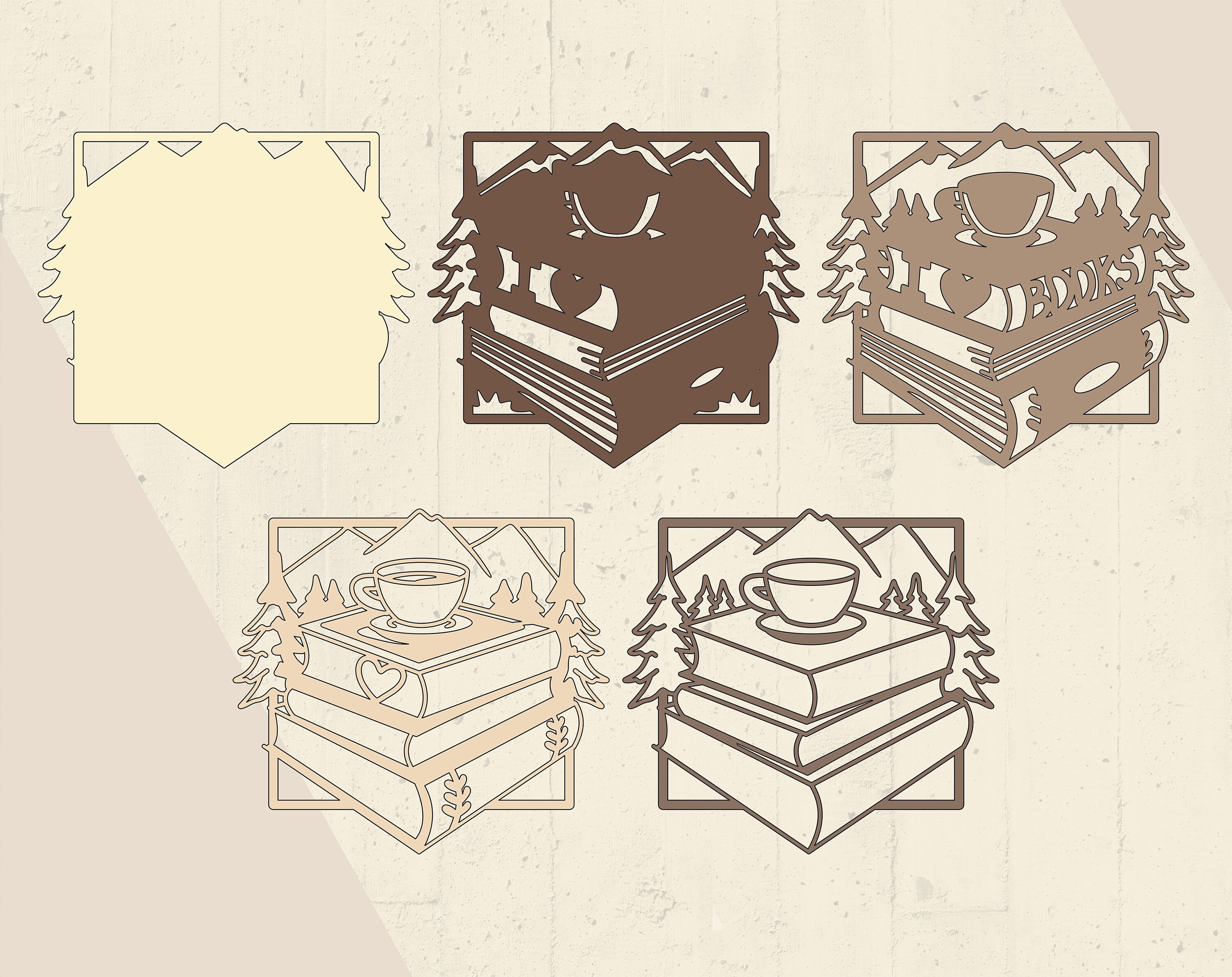 Books and Coffee SVG Files for Cricut, Multilayer Design, Digital ...