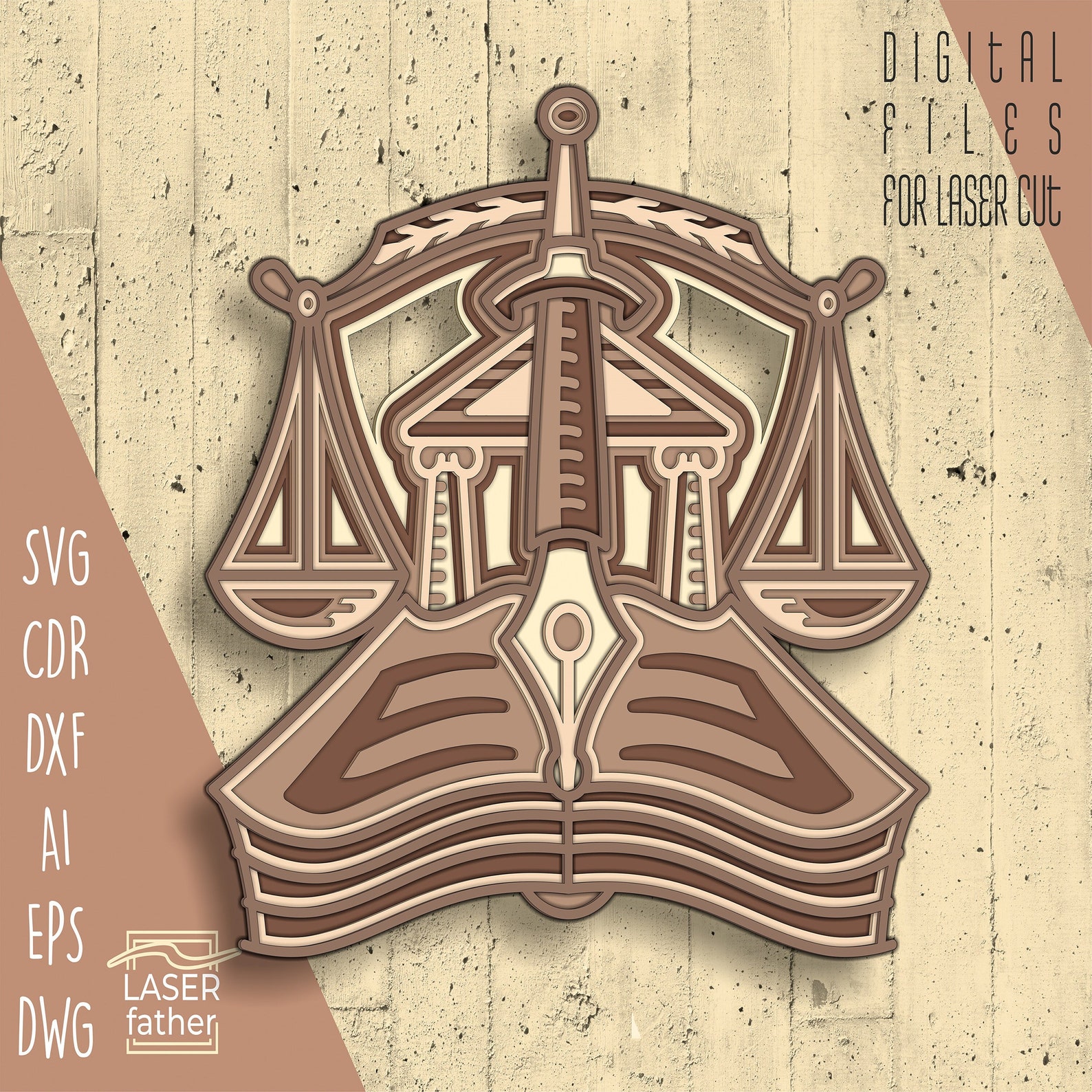 Justice 3D SVG for Laser Cuts, Multilayered Dxf Files, Digital Download ...