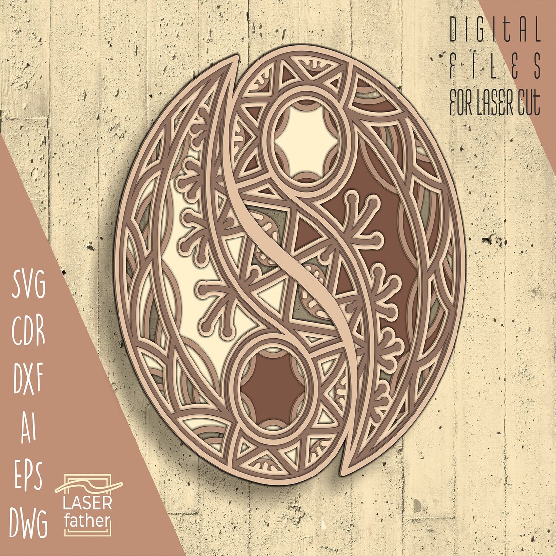 Yin Yang Mandala SVG Files for Cricut, Layered Papercut Template ...