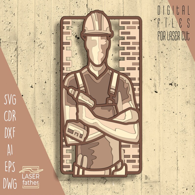Construction Worker 3D Multilayered SVG File, Laser Cutting Projects ...