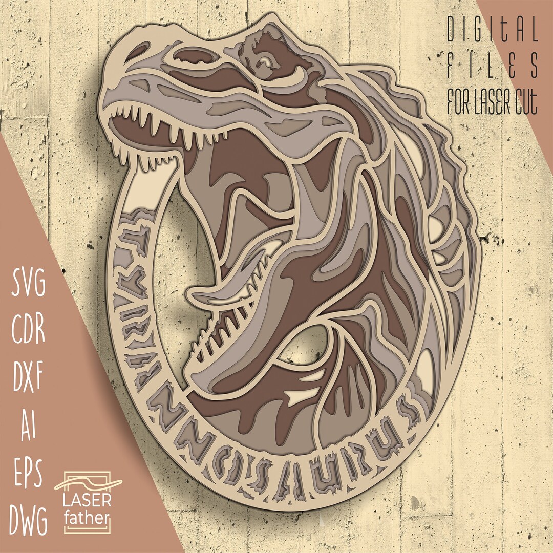 Tyrannosaurus SVG for Glowforge, Vector Laser Cutting, Digital Download ...