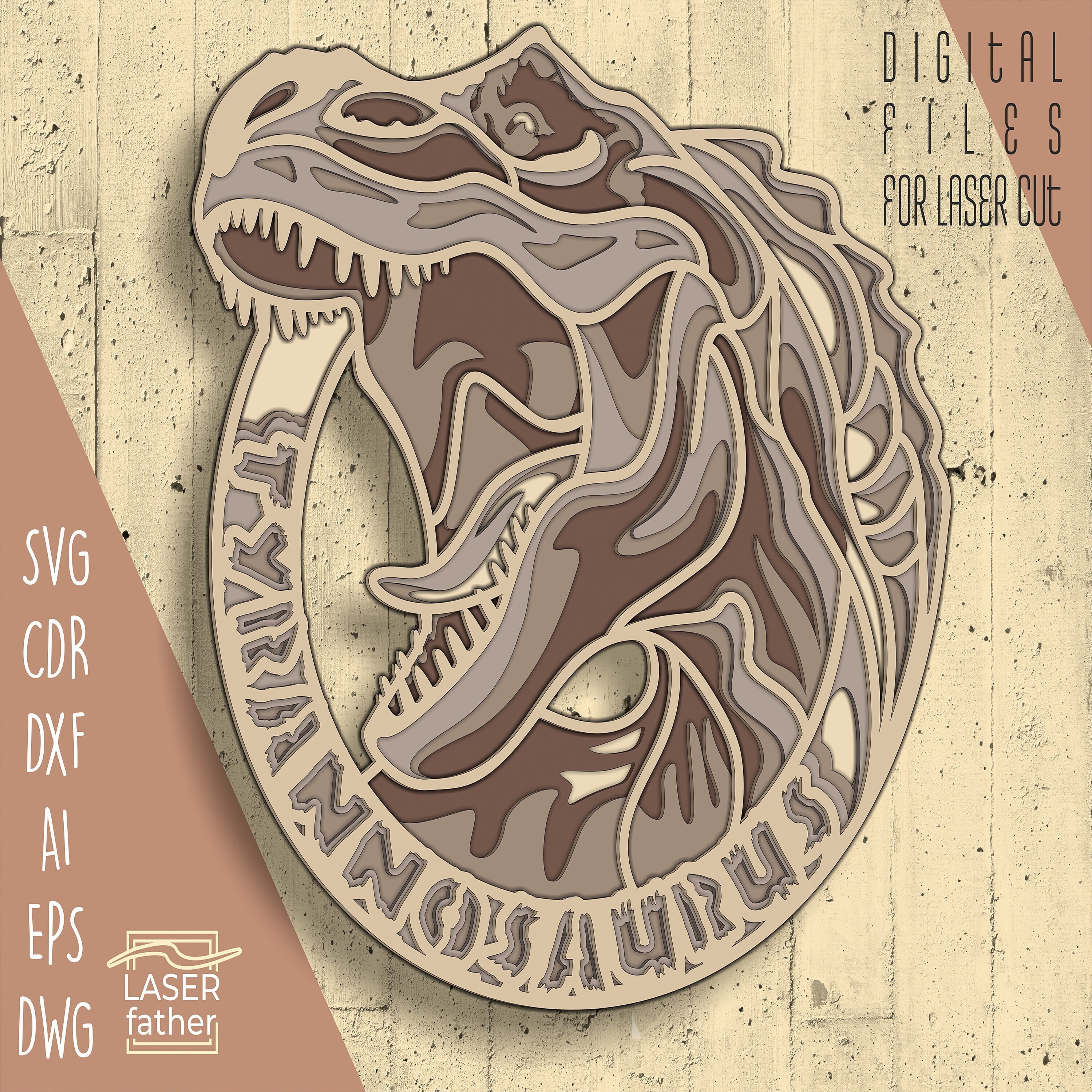 Tyrannosaurus SVG for Glowforge, Vector Laser Cutting, Digital Download ...