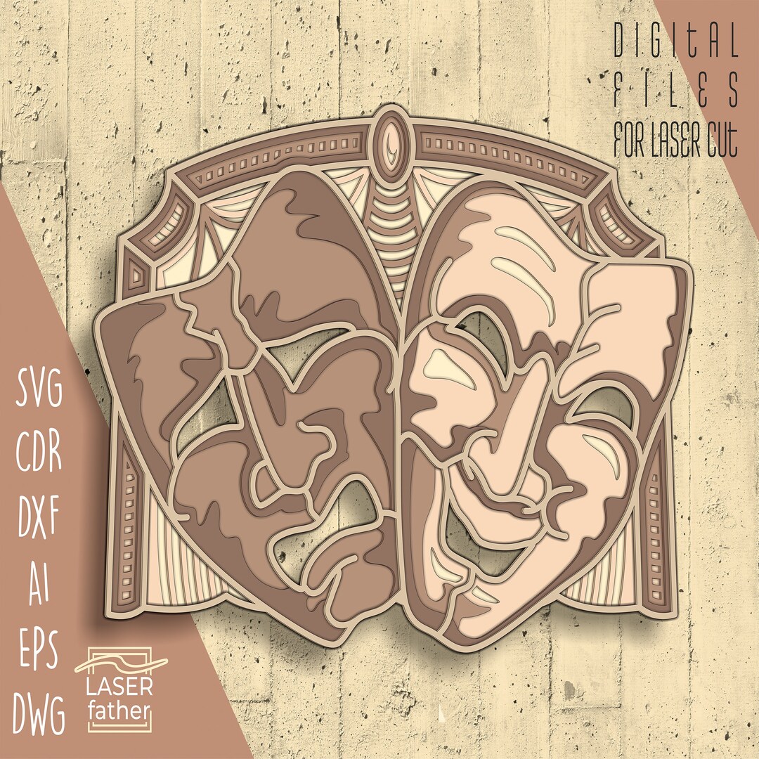 Theatre Mask SVG Files for Cricut, Multilayer Design, Digital Download ...