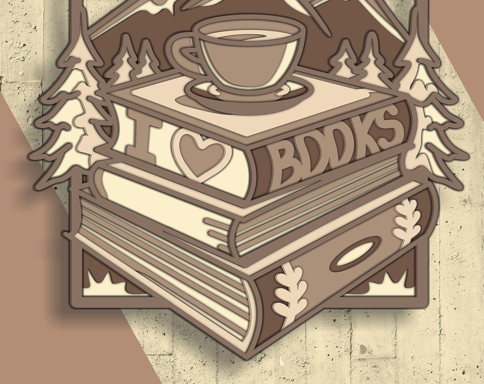 Books and Coffee SVG Files for Cricut, Multilayer Design, Digital ...