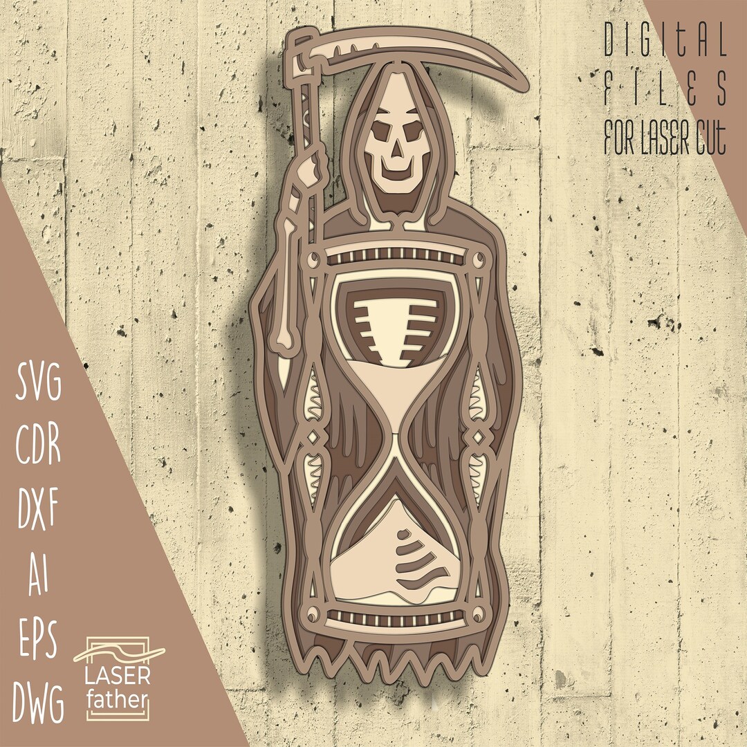 Grim Reaper 3D Multilayered SVG File, Vector Laser Cutting, Instant Digital Download, Hourglass ...