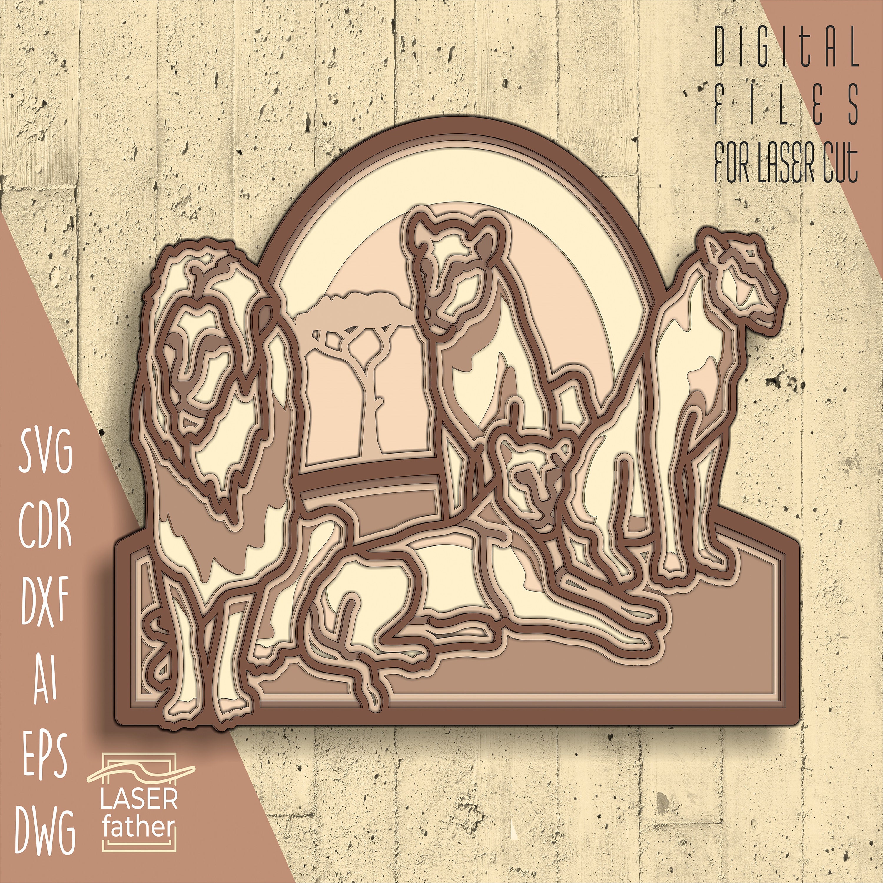 Lions 3D Layered SVG, Animal Laser Cut Files, Instant Digital Download ...