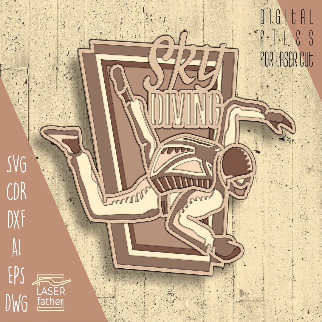 Skydiving 3D Multilayered SVG File, Laser Cutting, Digital Download Ai ...