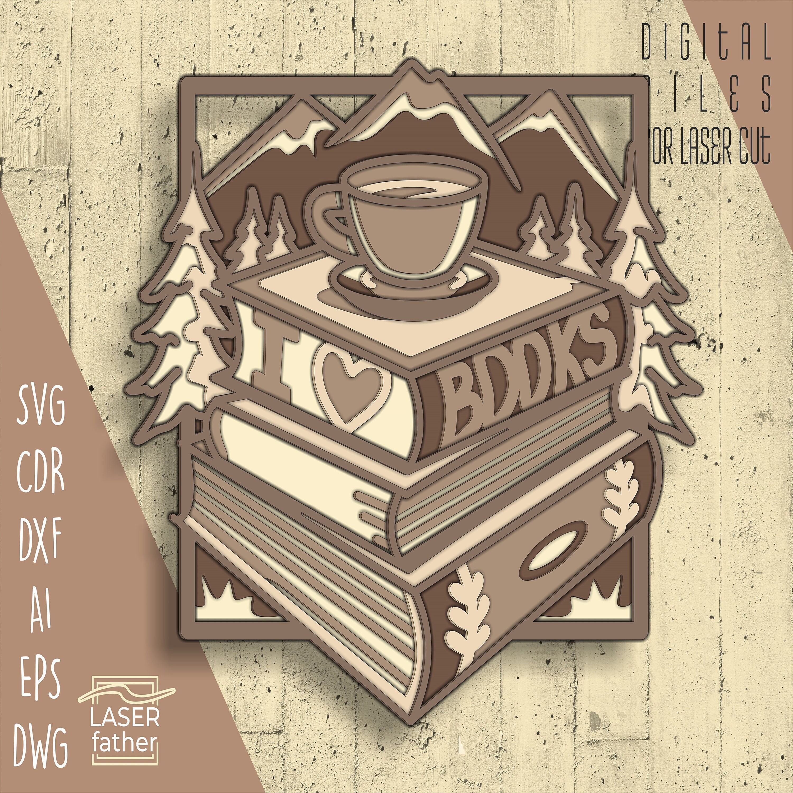 Books and Coffee SVG Files for Cricut, Multilayer Design, Digital ...