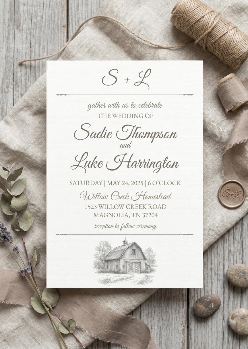 Rustic Barn Wedding Invitation DIGITAL | Farmhouse Country Wedding ...