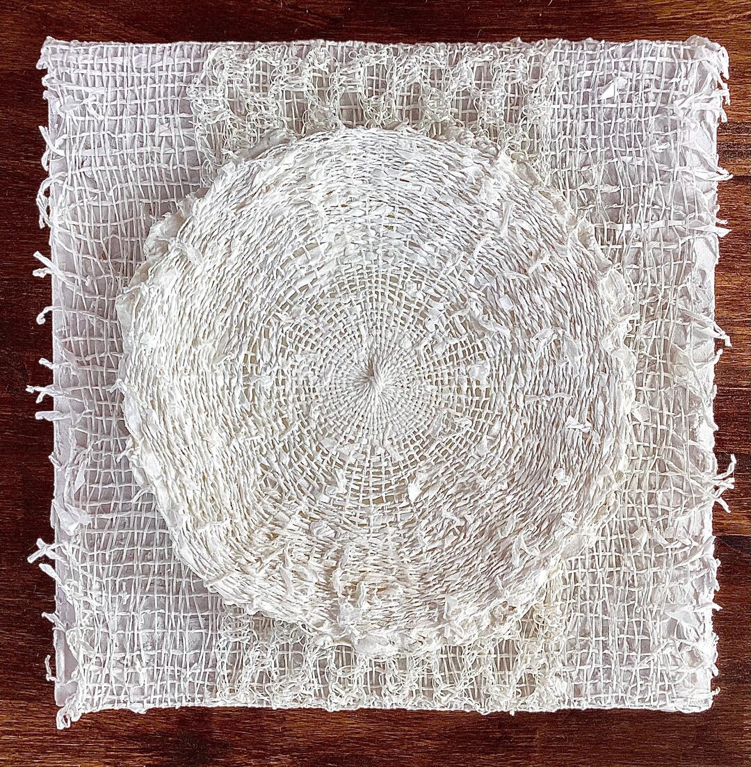 Handmade Cast Paper Vessel on Canvas, With Hand-spun and Woven Rice ...