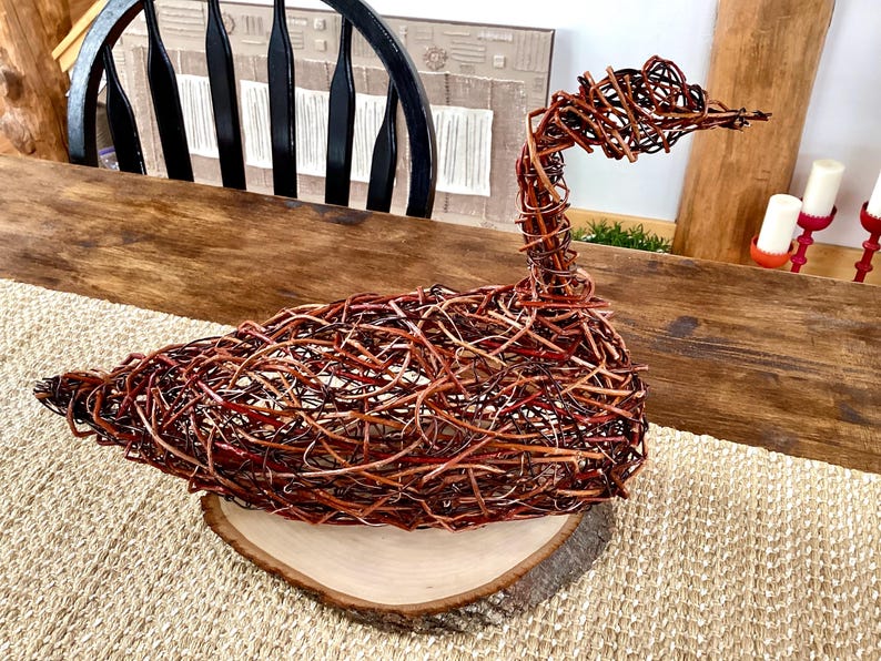 Woven Willow Wild Goose Sculpture: Rustic Copper Wire Art - Etsy